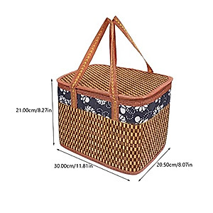 Hemoton Woven Picnic Basket with Lid Wicker Picnic Hamper Chicken Egg Storage Basket Fruit Bread Holder Gift Wrapping Basket with Handle for Home Party