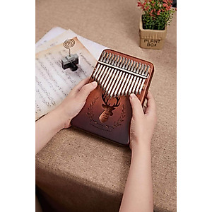 Vbh Kalimba 17 Keys Thumb Piano with Study Instruction and Tune Hammer, Portable Solid Mahogany Finger Piano, Gift for Kids Adult Beginners