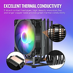 Vetroo V5 CPU Air Cooler with 5 Heat Pipes 120mm FDB PWM Processor Cooler for Intel LGA 1700/1200/115X AMD AM5/AM4 w/Addressable RGB Lights Sync (V5, Black)