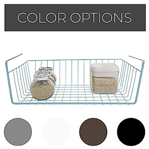 Smart Design Undershelf Storage Basket - Medium - Snug Fit Arms - Steel Metal Frame - Rust Resistant - Cabinet, Pantry, and Shelf Organization - 16 x 5.5 Inch - Light Blue