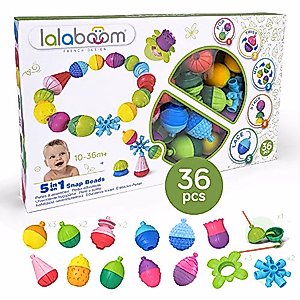 Lalaboom 36 Piece Baby Toddler Beads – Montessori Educational Shape and Color STEM Construction Toy 10 Months to 3 Years - BL300, Multicolor