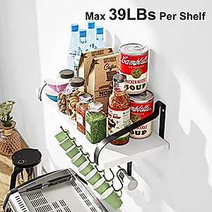 Love-KANKEI Floating Shelves for Coffee Bar,Bathroom Shelves with Wood Bar, Wall Shelves with 8 Hooks for Kitchen, 17.3 Inch Storage Shelves Set of 2 for Bedroom,Living Room，White