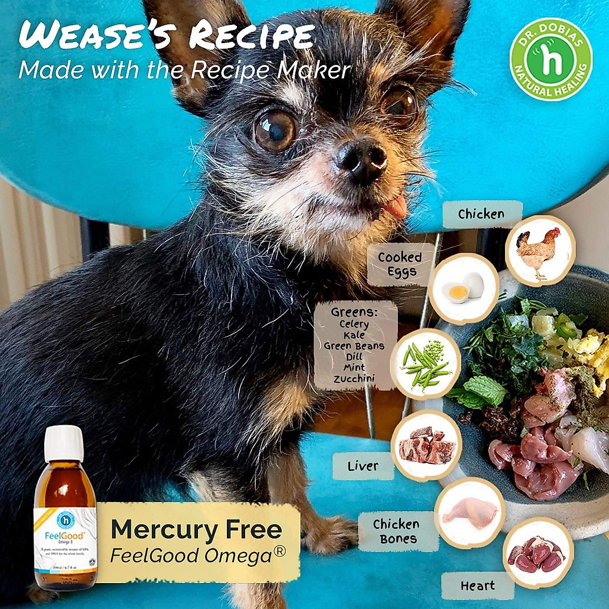 Dr. Dobias - Feelgood Omega Oil for Dogs, Calamari Oils, Non-Fish Liquid Omega 3 Fatty Acids for Dogs, for Coat, Joint & Immune Health, 6.7 fl Oz