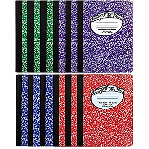 Better Office Products Composition Book Notebook - Hardcover, Wide Ruled (11/32-inch), 100 Sheet, One Subject, 9.75" x 7.5", Assorted Covers: Red, Blue, Green, Purple-12 Pack