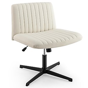 COSTWAY Criss Cross Legged Chair, Modern Armless Desk Chair w/Wide Seat & 120°Rocking, Height Adjustable Computer Task Chair No Wheels, Padded Swivel Vanity Chair for Home Office (Beige)