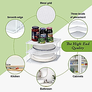 Mesh 3-Tier Corner Shelf Counter and Cabinet Organizer - Steel Metal Wire - Rust Resistant - Plates, Dishes, Cabinet & Pantry Organizer - Kitchen Organization (10 x 7.5 Inch)(White)