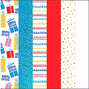 K-Kraft Birthday Metallic Tissue Paper – 102 Sheets – 20x20 Inch Sheets – 33 Red Sheets, 24 White Sheets, 45 Printed Sheets – Gift Wrapping Paper – Crafts by K-Kraft