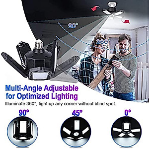 KPBOTL Garage Lights 2 Pack 100W LED Garage Light Screw in Garage Light Bulb 5+1 Panels Garage Lighting 10000LM 6500K Deformable Garage Lights Ceiling LED Shop Light for Workshop Attic Basement