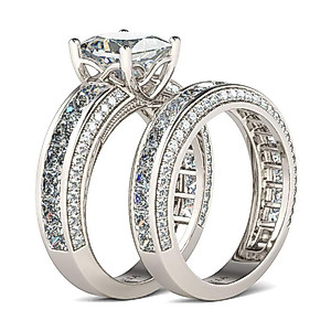 Jeulia 2.85 Carat Sterling Silver Princess Cut Bridal Set Engagement Wedding Rings Bands with Cubic Zirconia for Women with Jewelry Gift Box (8)