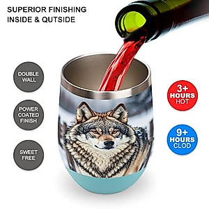 OPTKSNCU 304 Stainless Steel Insulated Cup with Lid, Winter Farm Style Wolf Print Durable, And Easy to Clean – Ideal for Home, Office, And Gift Giving