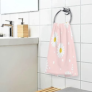 Pink Daisy Hand Towels Set of 2, Highly Absorbent Soft Cotton Face Towels Bathroom Decorative Towel for Beach Gym Spa Shower, 16x28In