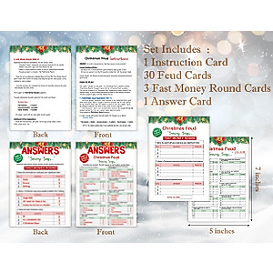 Christmas Feud Games, Feud Trivia Quiz, Party Games for Adults, Family Activities, Baby Shower Game, 30 Feud Cards and 3 Fast Money Round Cards, Winter Party Supplies-LQ5