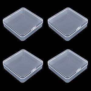 Goodma 4 Pieces Square Empty Mini Clear Plastic Organizer Storage Box Containers with Hinged Lids for Small Items and Other Craft Projects (4.92 x 4.92 x 1.38 inch)