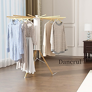 Tripod Clothes Drying Rack, Portable Drying Rack, Portable and Foldable Space Saving Drying Rack,12 Expandable Rods,Wooden, Collapsible Drying Rack for Camping, Balcony, Bedroom and Laundry Room.