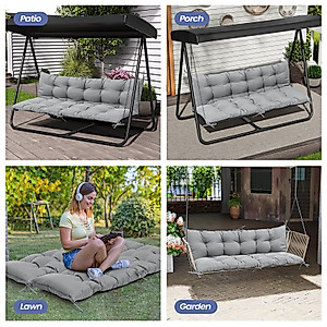 Crestlive Products Outdoor Porch Swing Cushion 60 Inch, Thicker 5" 2-3 Seater Waterproof Outdoor Furniture Cushion Replacement with Fixed Straps for Patio, Lawn, Outdoor, Backyard, Garden