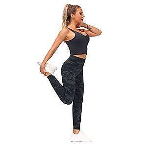 THE GYM PEOPLE Tummy Control Workout Leggings with Pockets High Waist Athletic Yoga Pants for Women Running, Fitness (BlackGrey Camo, Large)