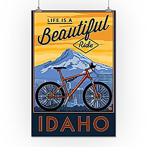 Idaho, Life is a Beautiful Ride, Bike and Mountain (16x24 Giclee Gallery Art Print, Vivid Textured Wall Decor)
