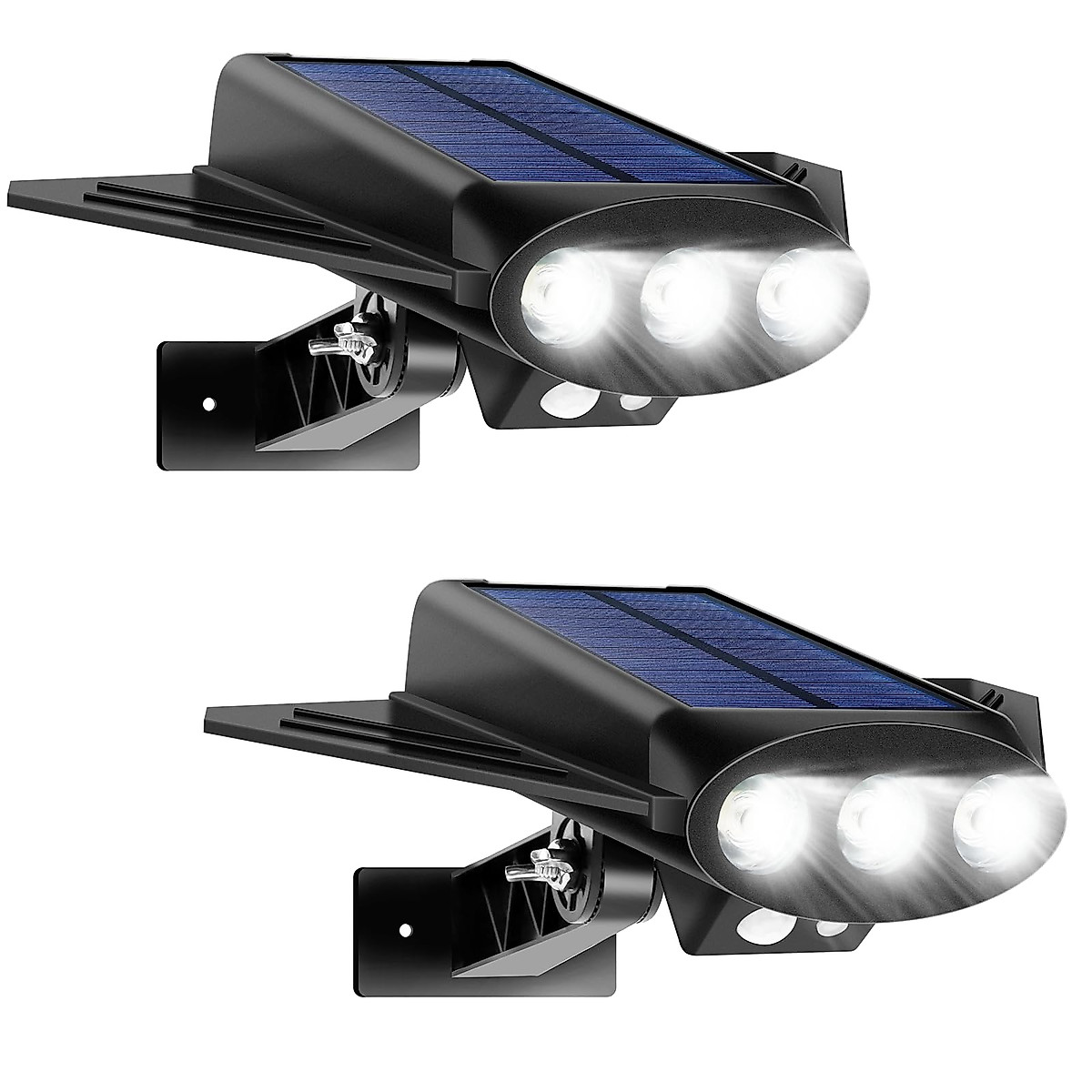 CONUOLY Solar Motion Sensor Light Outdoor, 3 LED Spotlights Outdoor IP65 Waterproof, Solar Flood Lights with 2 Lighting Modes, Security Wall Light for Yard Porch Garden Patio Driveway (Black-2 Pack)