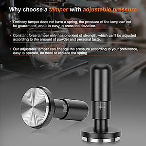53mm Calibrated Espresso Tamper, Coffee Tamper with 20-35lbs Adjustable Pressure Feature, Springs Loaded Tamper, Anodized Aluminum Handle and Stainless Steel Base