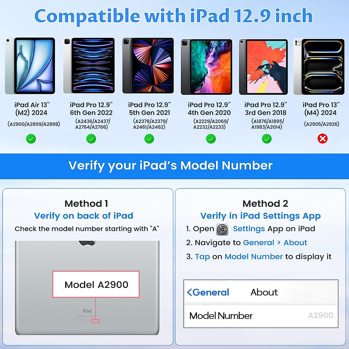 OYEEICE Keyboard Case for iPad Pro 12.9 inch (6th, 5th, 4th Gen) & New Air 13 inch M2, 7 Color Backlit Detachable Wireless Keyboard, Auto Sleep/Wake Cover with Pencil Holder (2022 2021 2020) - Black