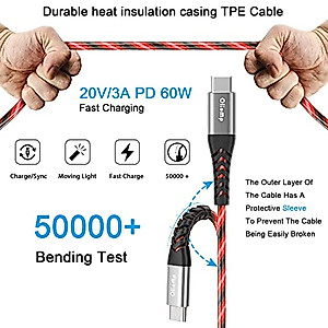 Oliomp USB C to USB C Fast Charging Cable 6ft 60W 3A USB Type C Charger Led Light up Charger Compatible with Samsung Galaxy S23/S22/S21/S20 /S10/S9/S8/Note20/MacBook Pro/Air/iPad Pro/LG/Pixel