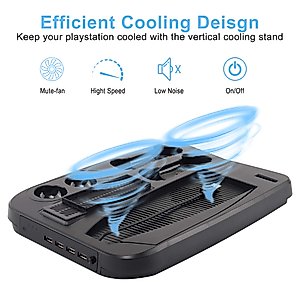 PS5 controller charger，Multifunctional PS5 cooling base,Cooler Fan for PS5 console, Improve the operational life span， Dual handles can be charged at the same time