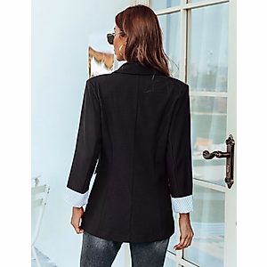 Genhoo Black Blazer for Women Lapel Collar Coat Long Sleeve Blazer Outerwear Black L
