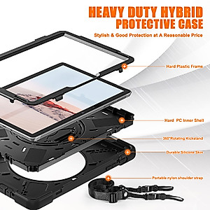 ZenRich Rugged Case for Surface Go 4 (2023)/Surface Go 3 (2021)/ Surface Go 2 (2020), Surface Go (2018) with Pen Holder Heavy Duty Shockproof Case with Stand Hand Strap and Shoulder Belt-Black