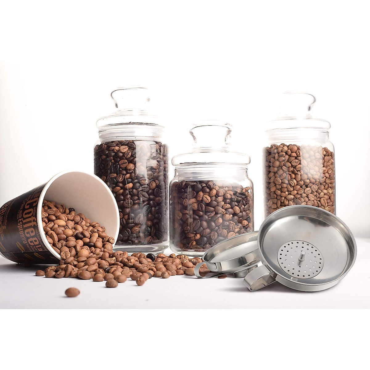 Shappy 5 Pieces Stainless Steel Funnels Set Canning Funnel Fine Mesh Strainer Mesh Filter Compatible with Wide and Regular Narrow Mouth Mason Jar