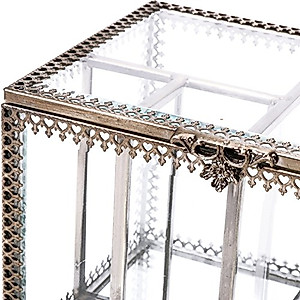 Hersoo Glass Dustfree Qtip Holder Dispenser for Cotton Ball/Antique Decorative Box with 3Compartments for Pad/Swab/Q Tips/Makeup Sponges/Bathroom Canister Storage Organization