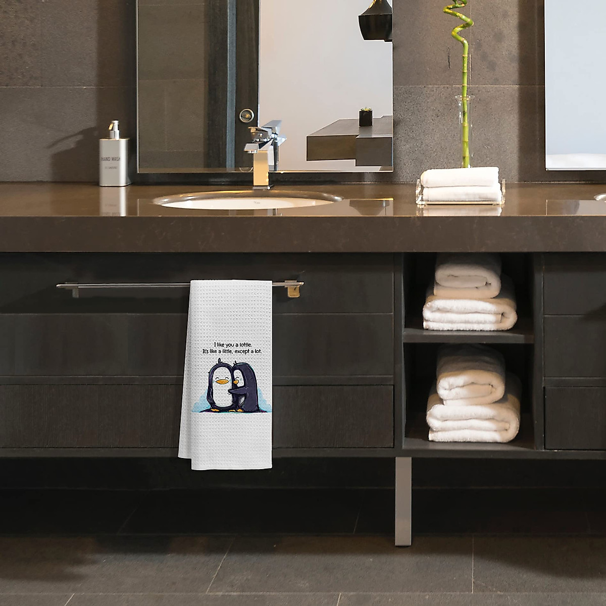 I Like You A Lottle It's Like A Little Except A Lot Cartoon Penguin Bath Towel, Lovely Gifts Decorative Towel,Gifts for Boyfriend Girlfriend Husband Wife Couples Lovers