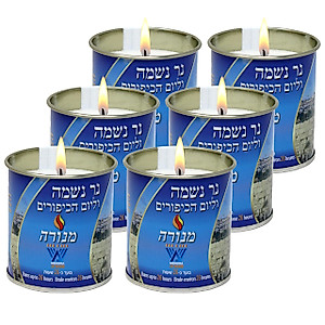 Yartzeit Memorial Candle in Tins - 6 Pack - 26 Hour Burning Time - Made in Israel, Jerusalem Candles - Set of 6 1 Day Candle