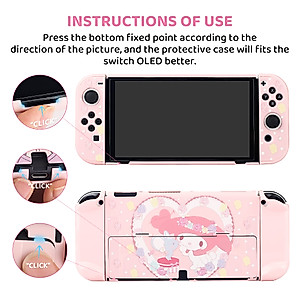 GLDRAM Dockable Protective Case for Nintendo Switch OLED, Cute Anime Rabbit Case Cover Compatible with Switch OLED Console and Joy Con, Hard PC Pink Skin Accessories with Thumb Caps & Screen Protector