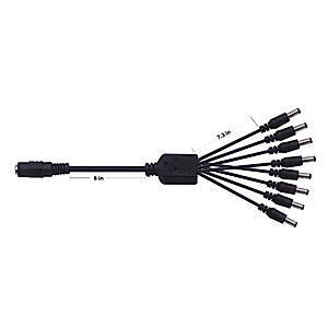 Xwell DC Power Splitter Cable 1 Female to 8 Male Wire Y Adppter 5.1mm X 2.1mm for CCTV Security Cameras and LED Strip Lights