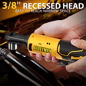 Alloyman 2 X 20V Power Ratchet Wrench Kit, 450 RPM 3/8 Inch Cordless Electric Ratchet Wrench with Variable Speed Trigger, 7 Sockets, 1/4" Adapter & 1-Hour Fast Charger