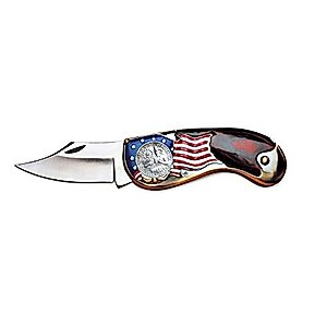 American Flag Coin Pocket Knife with Bicentennial Washington Quarter| 3-inch Stainless Steel Blade | Genuine United States Coin | Collectible | Certificate of Authenticity