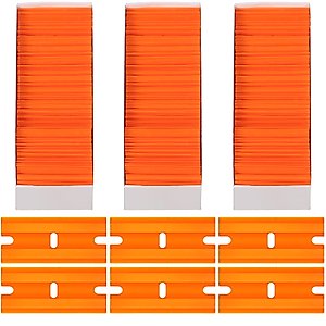 Honoson 600 Pieces Plastic Razor Blade Scraper Blades Plastic Scraper Tools Double Edge Razor Blades with a Tip Slot Edge Blades for Removing Decals, Stickers, Cleaning Window Glass (Orange)