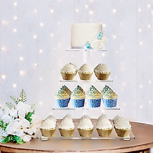 4 Tier Square Acrylic Cupcake Display Stand Holder with LED String Light Pastry Dessert Serving Platter for Birthday or Wedding Party