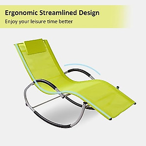 TRY & DO Zero Gravity Rocking Chair Outdoor Chaise Lounge Chair Recliner Rocker with Detachable Pillow & Durable Weather-Fighting Fabric for Patio Deck Pool, Green