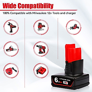 VINIDA 2Packs 12V 6.0Ah Lithium Replacement for Milwaukee M 12 Battery 48-11-2411 48-11-2420 48-11-2401 48-11-2402 48-11-2440 Compatible with Milwaukee Battery 12V Cordless Power Tools