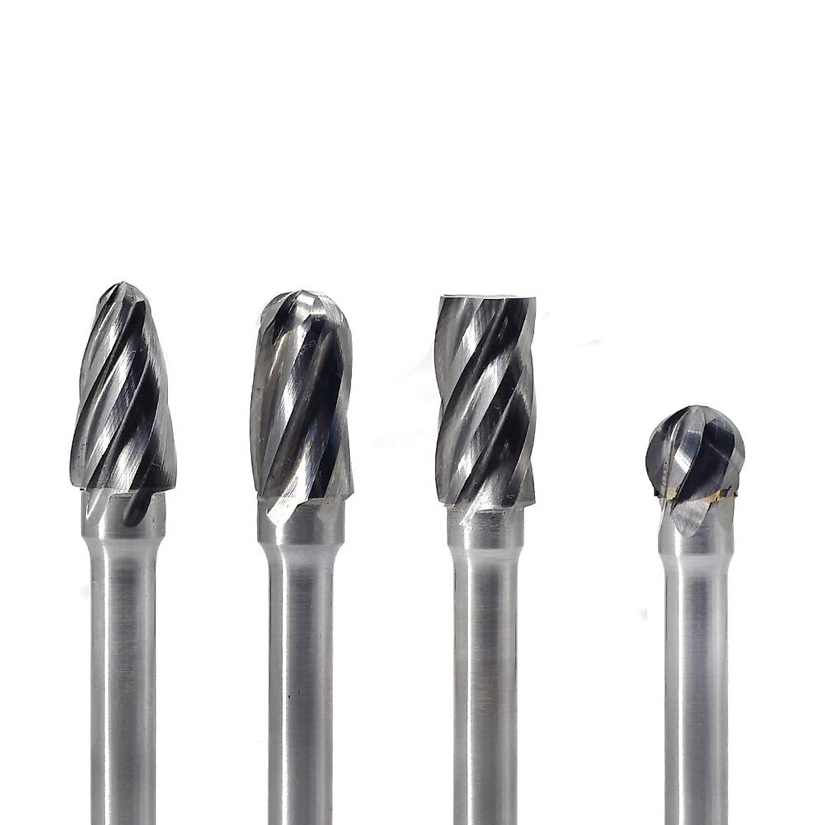 Carbide Burrs Set 4pcs JESTUOUS 1/4 Inch Shank Diameter Aluminum Rotary Files Single Cutting Edge for Die Grinder Drilling Bits Metal Carving Engraving