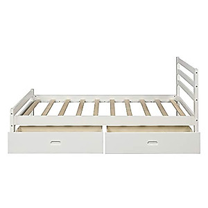 CNANXU Twin Bed Frame with Headboard and Storage Drawers, Wood Platform Bed Frames with Wooden Slat Support, No Box Sping Needed, Mattress Foundation, Easy Assemble - Twin Bed Frames (White)