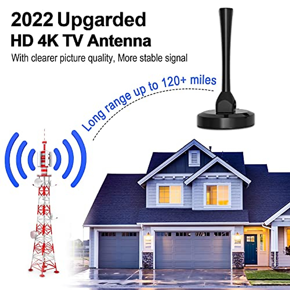 TV Antenna, Amplified Digital HD TV Antenna Indoor for Smart TV Support 4K 1080P Television and TV's Outdoor HDTV Amplifier Booster for Local Channels 150 Miles Long Range - Magnetic Base&Coax Cable