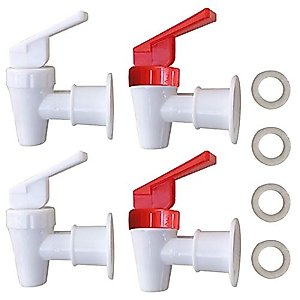 Replacement Cooler Faucet - 2 White and 2 Red Water Dispenser Tap Set - Internal Thread Plastic Spigot.
