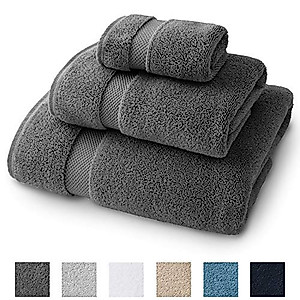 Supima Cotton 3 Piece Bath Towel Set by Laguna Beach Textile Co - Bath Towel, Hand Towel, Washcloth - Hotel Quality, Plush, 730 GSM Pewter Gray