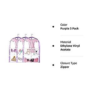 Clear Kids Dance Costume Garment Bag,3 Pack Garment Bags for Hanging Clothes,Garment Bag for Travel Storage,Dress Up Storage Bag for Children Girls