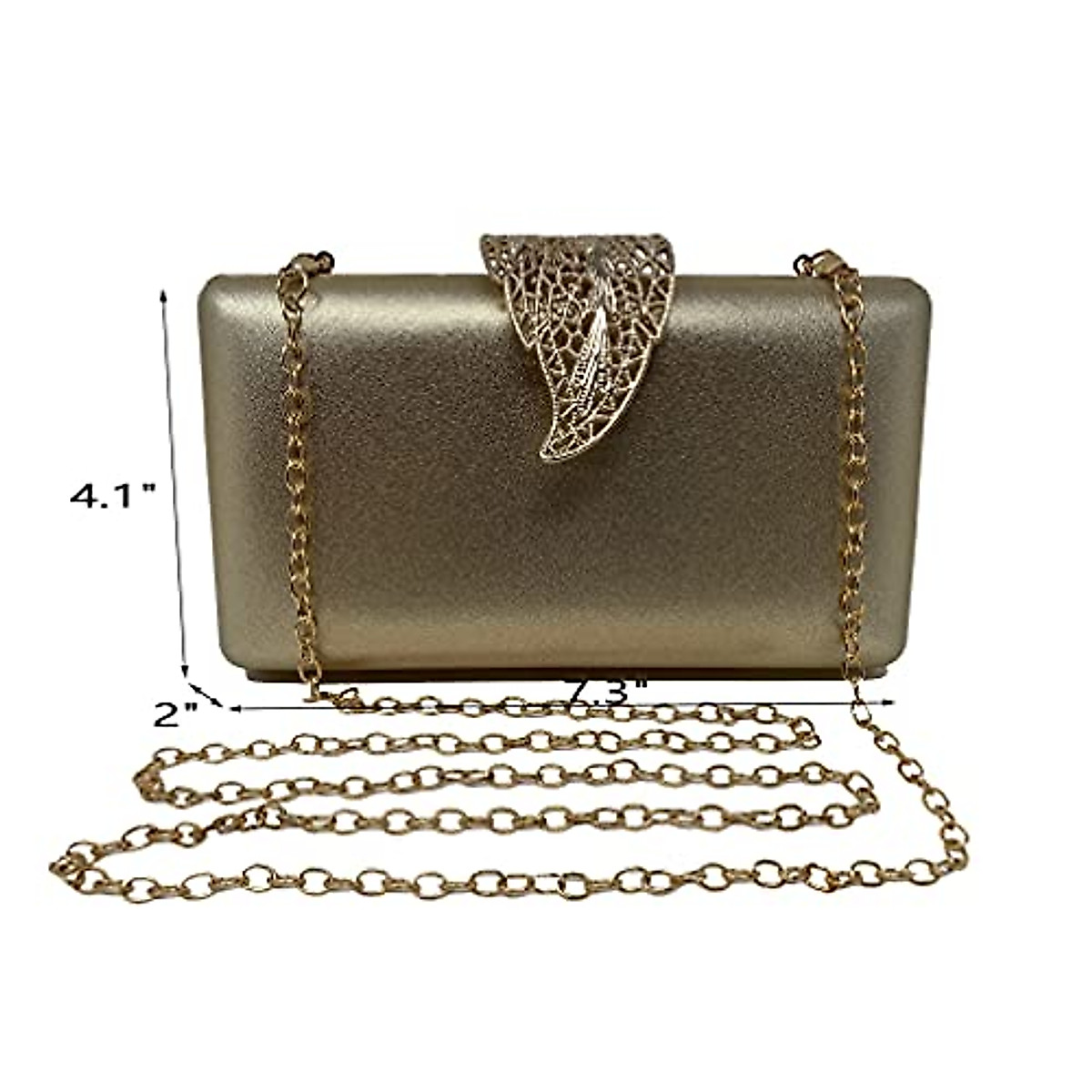 Cirilla Women PU Evening Bag Clutch Purse Crossbody Bag with leaf-style flip lock for Wedding Cocktail Party Banquet (Gold)