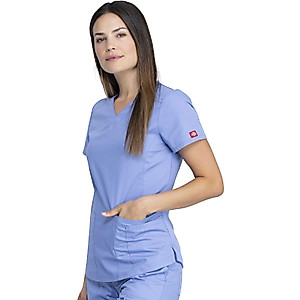 Dickies EDS Signature Women Scrubs Top V-Neck DK880, XS, Ciel