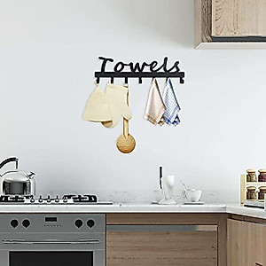 Towel Rack 7 Towel Hooks, Black Towel Holder and Accessories for Wall Mount Bath Organization - The Prefect Addition to Rustic Farmhouse, Restroom, Living Room Decor Robe Hooks