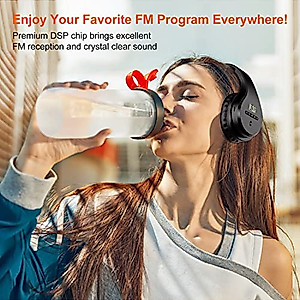 Portable Rechargeable FM Radio Headphones Bluetooth Earmuffs, Transistor Radios with Best Reception, Wireless Radio Headset Built-in Mic, Support TF Card. Walkman Radio for Mowing,Jogging, Working